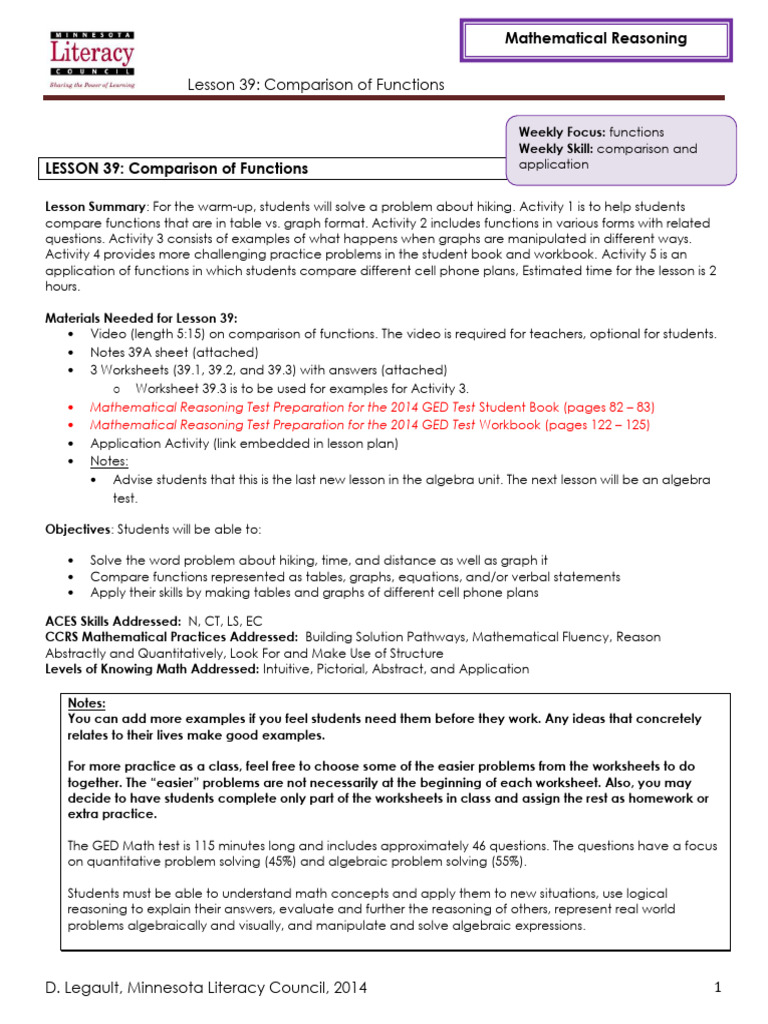 Ged Math Lesson 39 Function Comparison Final - Public 0 | PDF ...