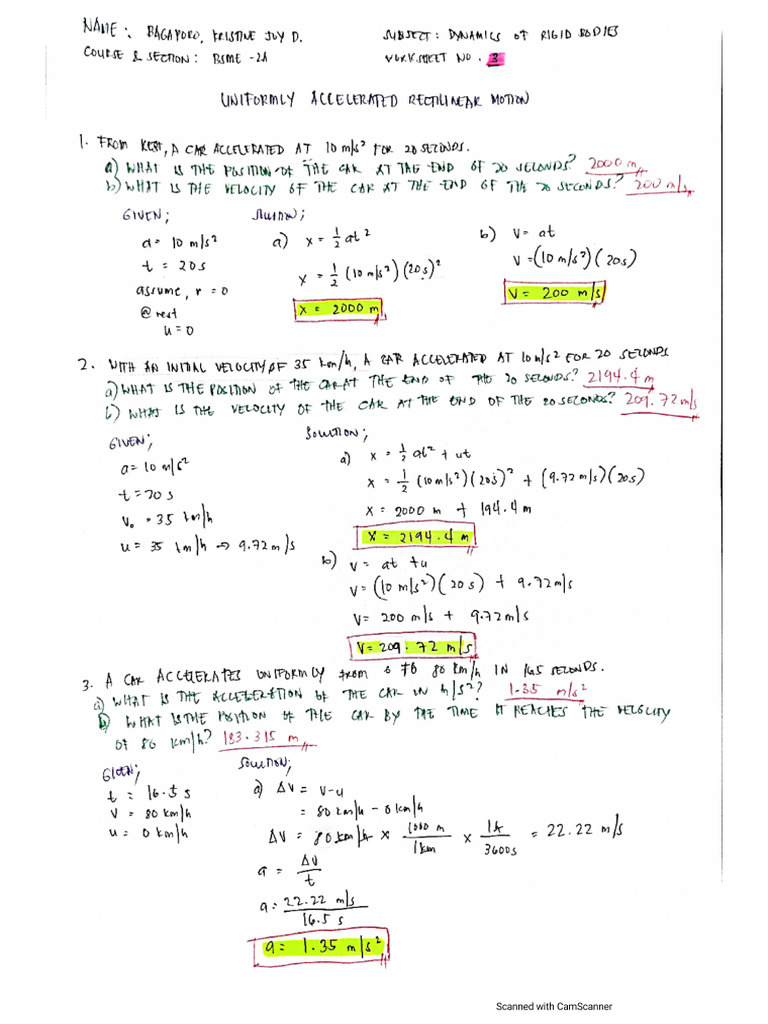 Dynamics of Rigid Bodies (WORKSHEET NO. 03 | PDF