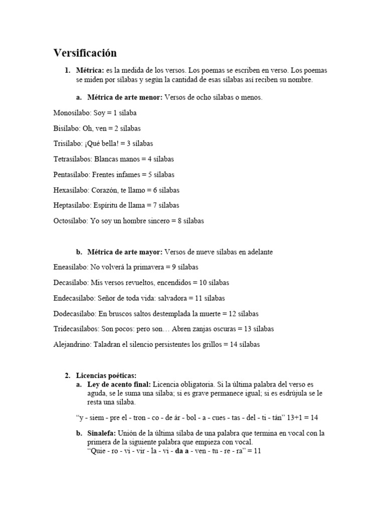 Versificación y Figuras Literarias | PDF | Metro (poesía) | Rima