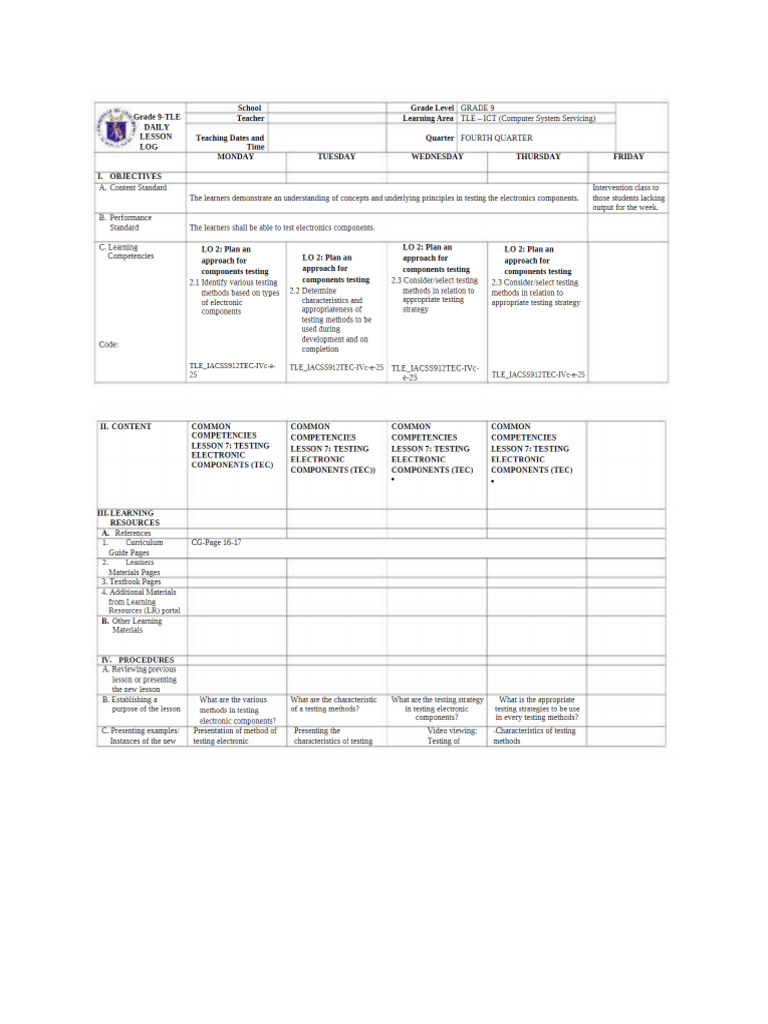 Tle 9 DLL Week 4 4th Quarter | PDF