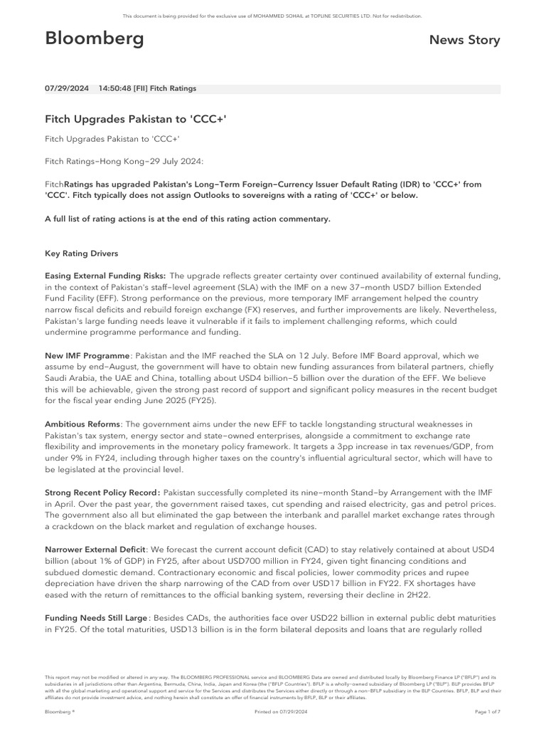 Fitch Upgrades Pakistan To CCC | PDF | Government Budget Balance ...