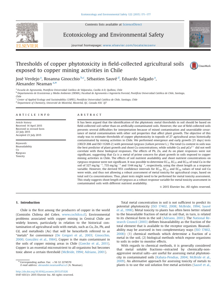 Thresholds of Copper Phytotoxicity in Field-Collected Agricultural ...