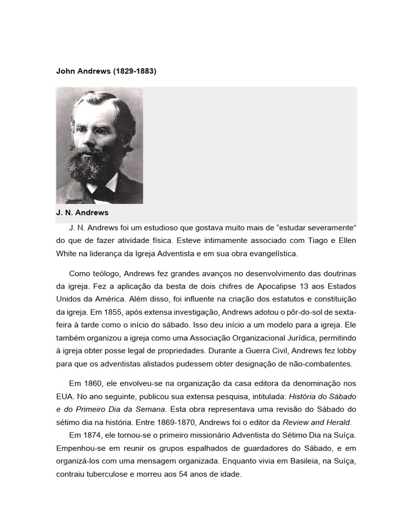 A Vida e Contribuições de J. N. Andrews | PDF
