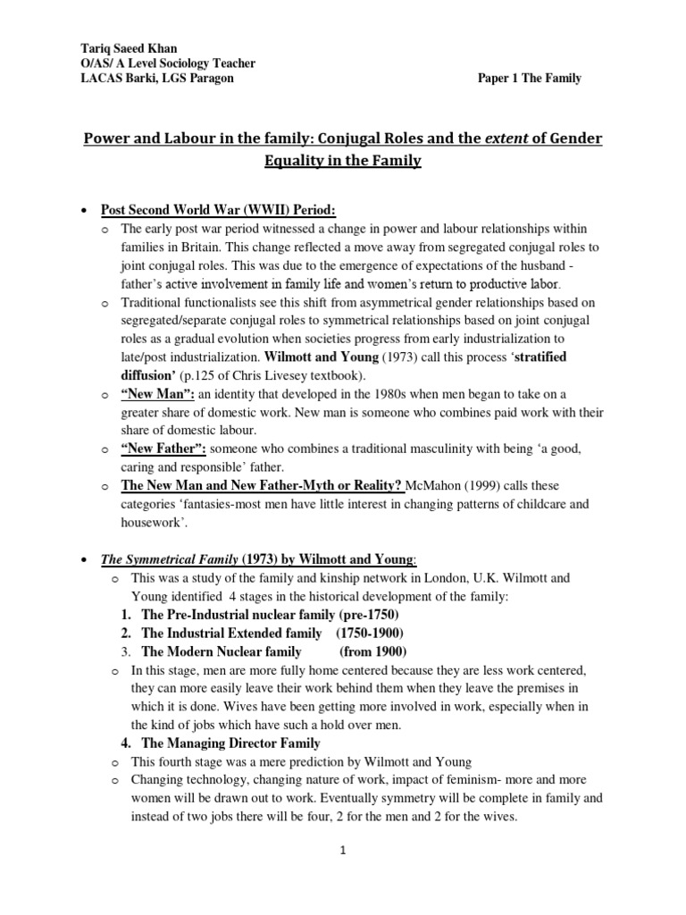 Power and Labour in The Family-Conjugal Roles | PDF | Patriarchy | Family