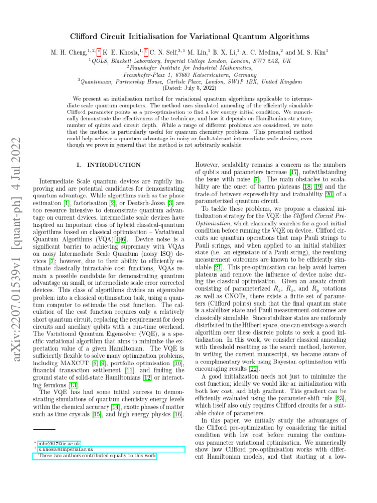 Clifford Circuit Initialisation For Variational Quantum Algorithms | PDF | Theoretical Physics ...