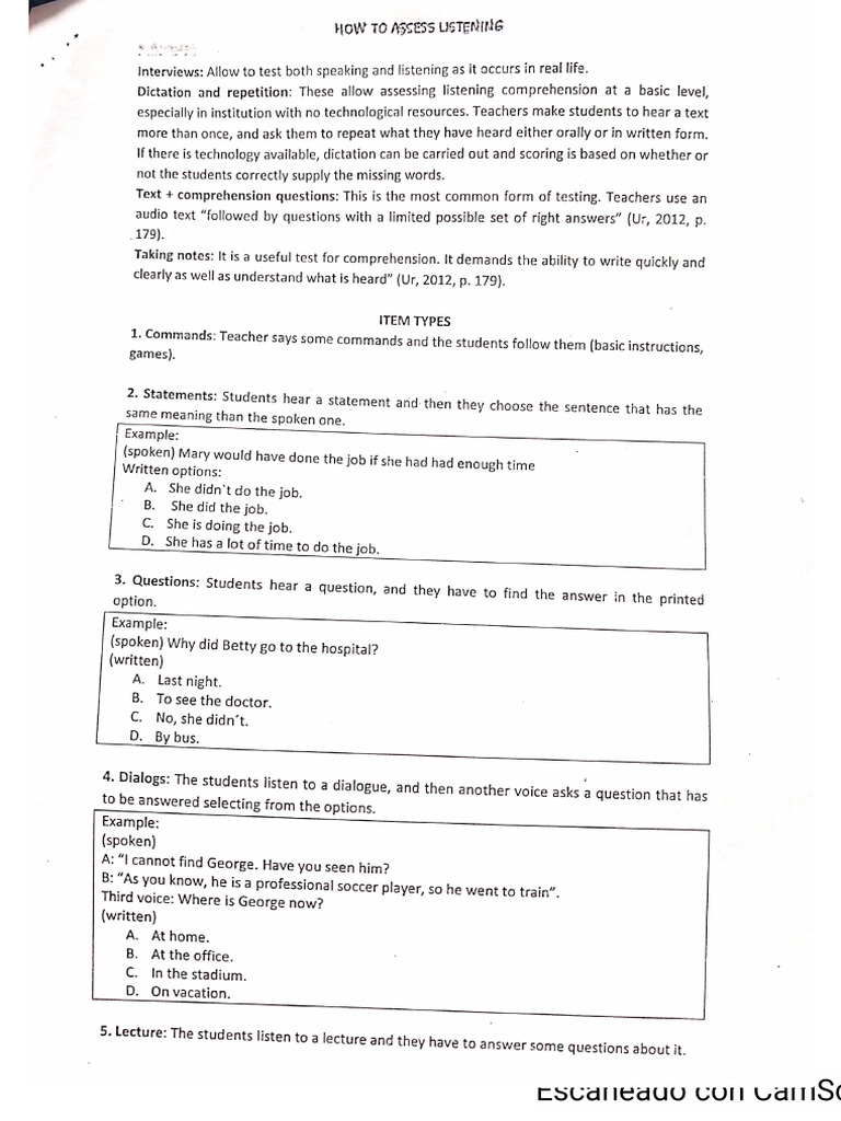 How To Assess Listening Types Of Activities Pdf