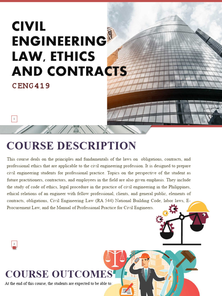 Civil Engineering Law, Ethics and Contracts | PDF | Engineer | Engineering