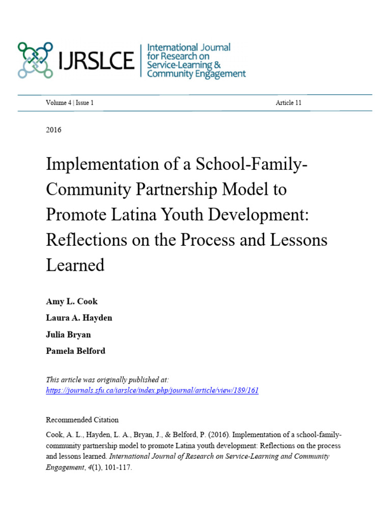 Implementation of A School Family Community Partnership Model To ...