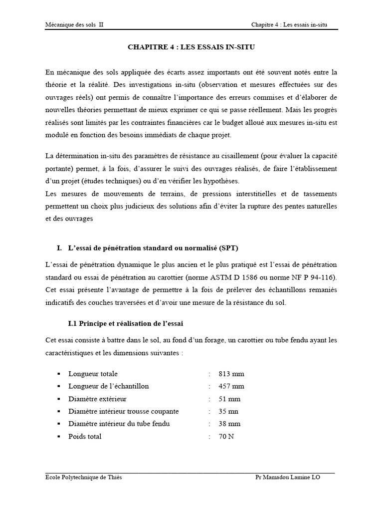 Essais in-situ : Pénétromètre dynamique | PDF | Mécanique des sols ...