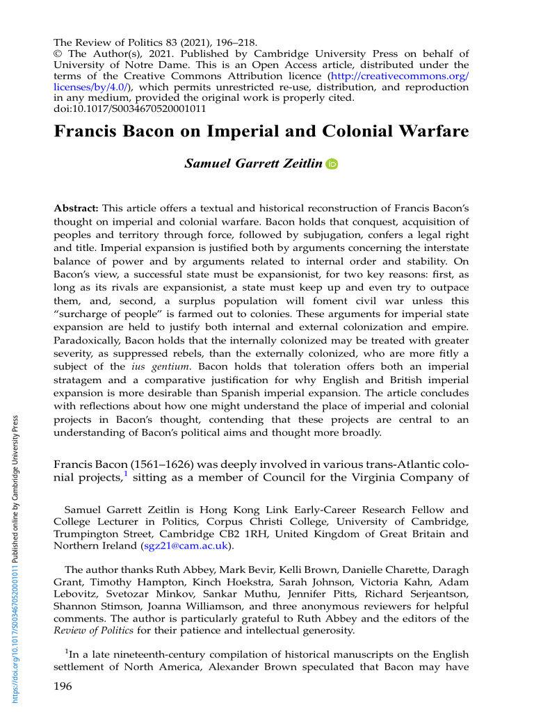 Francis Bacon On Imperial and Colonial Warfare | PDF | British Empire ...