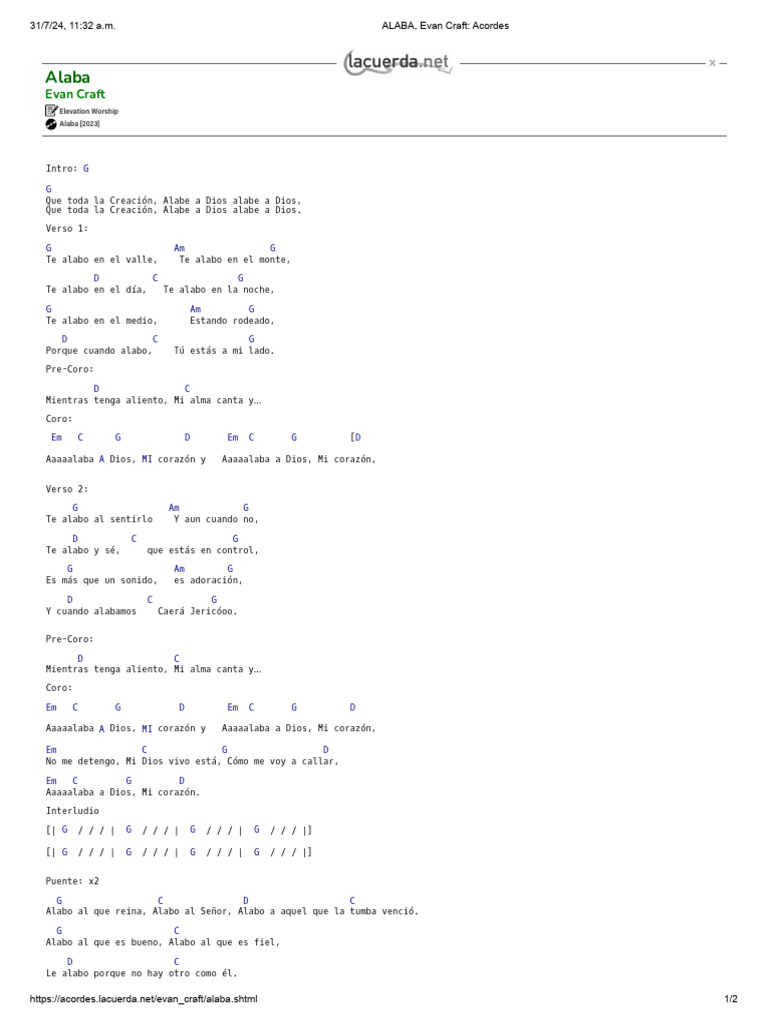 ALABA, Evan Craft - Acordes | PDF | Canciones pop | Canciones