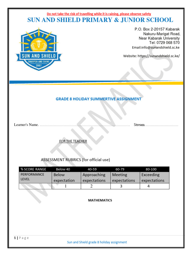 Grade 8 maths holiday assignment | PDF | Arithmetic | Mathematics