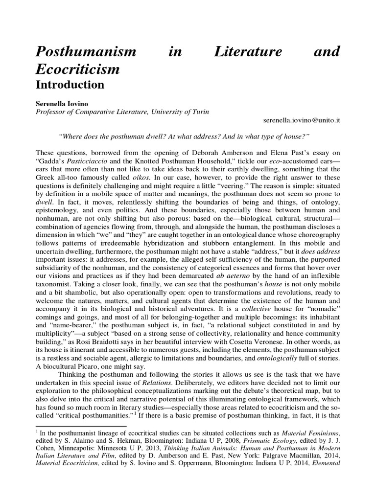 Posthumanism in Literature and Ecocritic | PDF