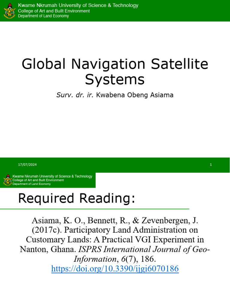 Lecture 3 - Global Navigation Satellite Systems | PDF | Global Positioning System | Navigation