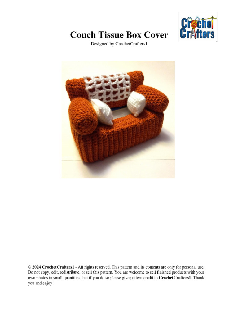 Crochet Couch Tissue Box Cover Pattern | PDF | Crochet | Figured Fabrics