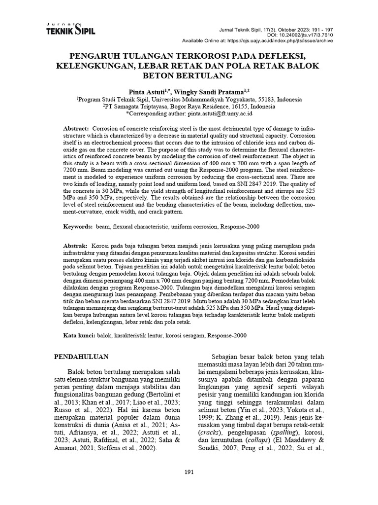 Pengaruh Tulangan Terkorosi Pada Defleksi, Kelengkungan, Lebar Retak ...