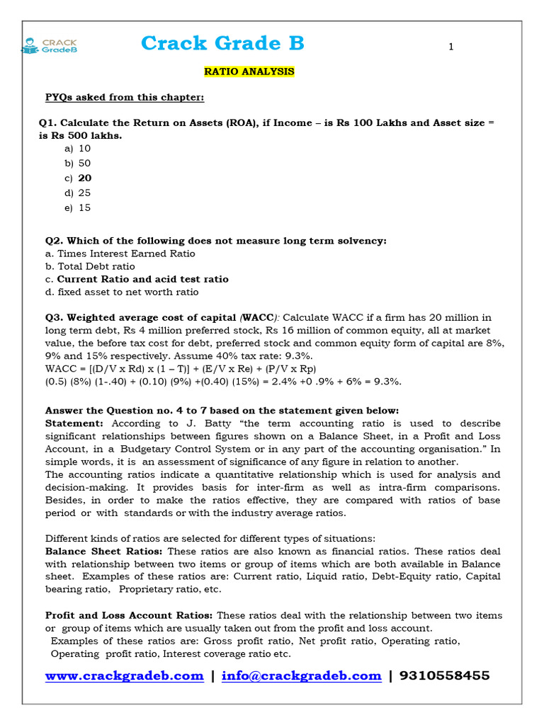 Ratio Analysis With PYQs Lyst4549 | PDF | Equity (Finance) | Dividend