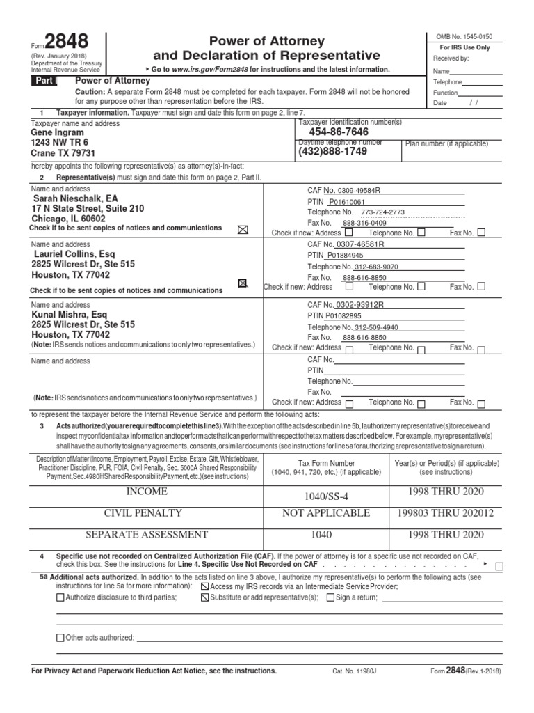 IRS Form 2848: Power of Attorney Guide | PDF | Internal Revenue Service ...