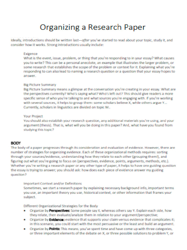 Organizing A Research Paper - JPG | PDF