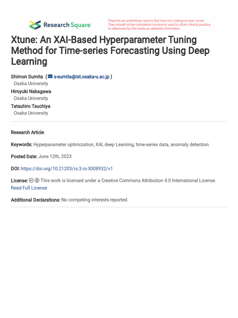 Xtune An XAI-Based Hyperparameter Tuning Method Fo | PDF | Time Series | Forecasting