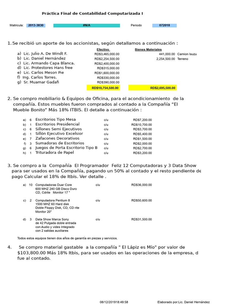 Practica Final de Contabilidad Computarizada I Unicaribe | PDF | Tarjeta de débito | Tarjeta de ...