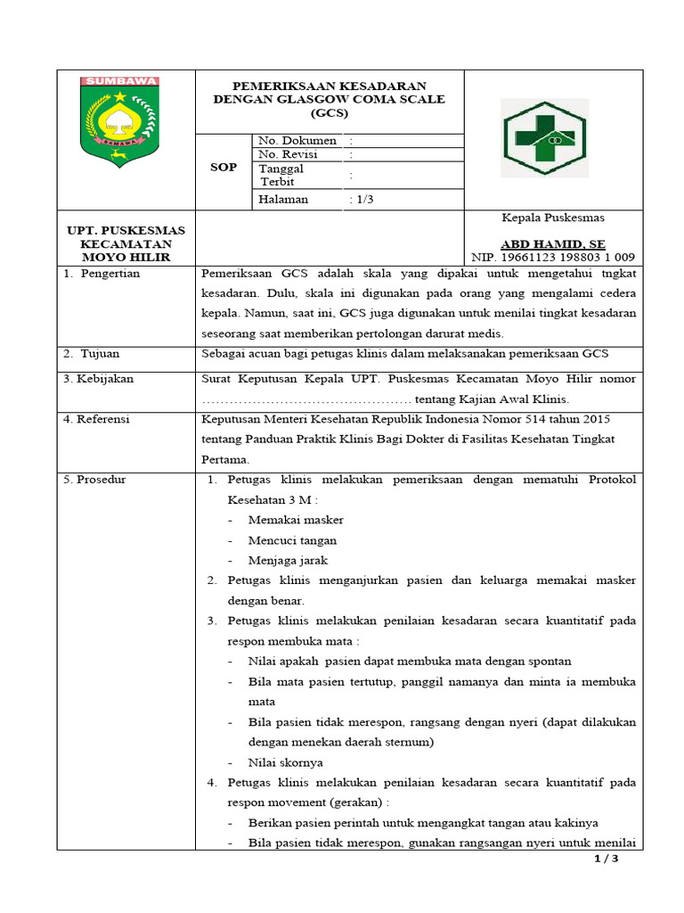 Sop GCS | PDF | Kesehatan Holistik | Sains & Matematika