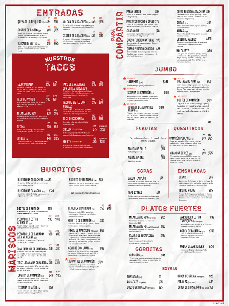 Menú del Restaurante Santana | PDF | Taco | Mariscos