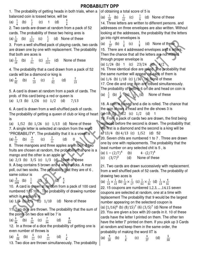 Probability Assignment - DPP 1 - 21937634 | PDF | Probability | Odds