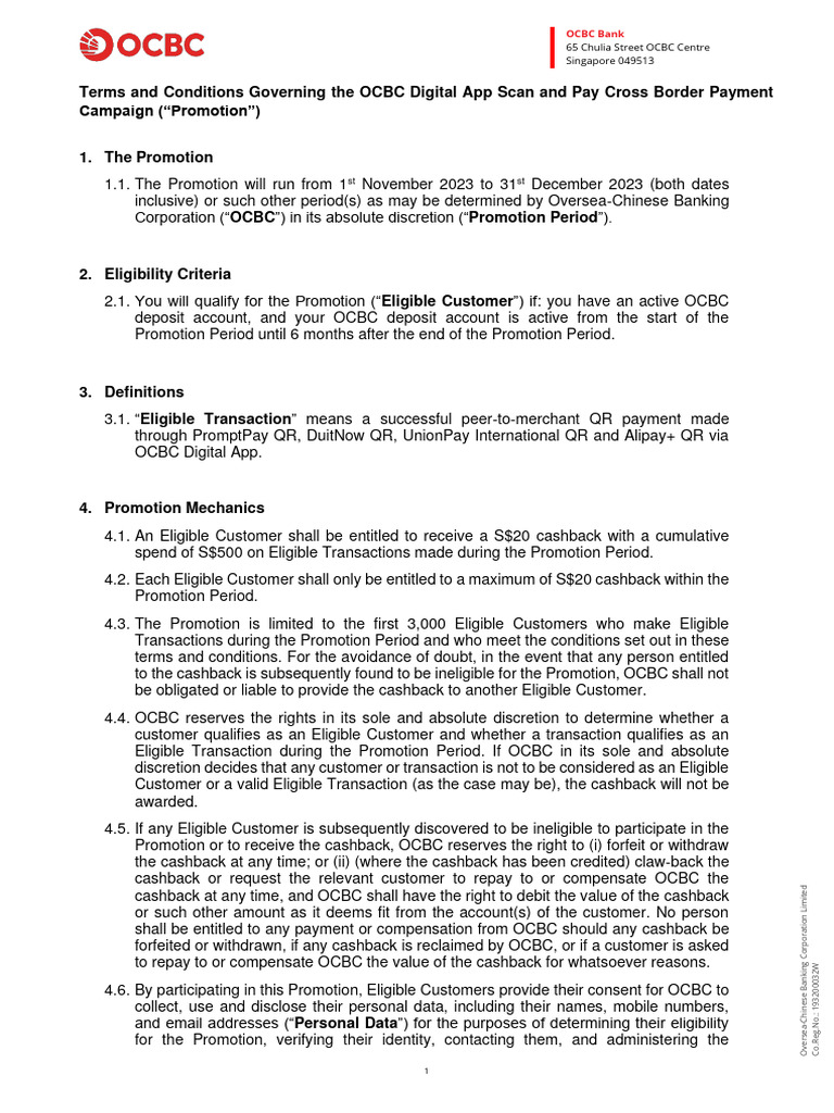 Terms and Conditions Governing The OCBC Digital App Scan and Pay Cross ...