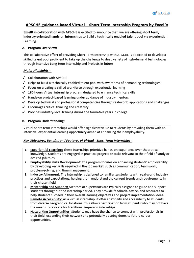 APSCHE Approved Short Term Internship Proposal by ExcelR | PDF | Internship | Job Hunting