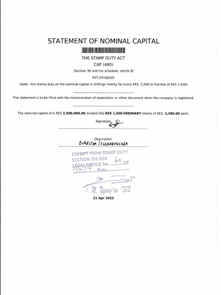 Statement of Norminal Capital | PDF