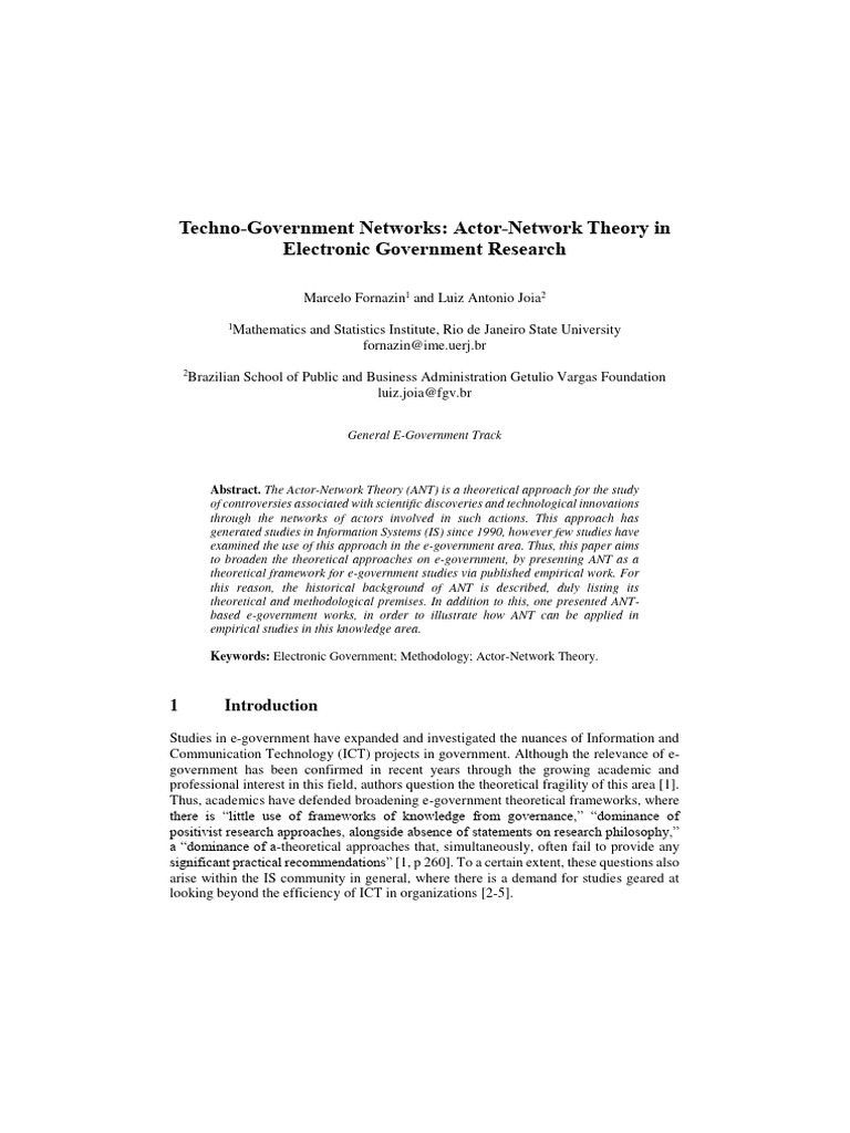 Techno Government Networks Actor Network Theory in Electronic ...
