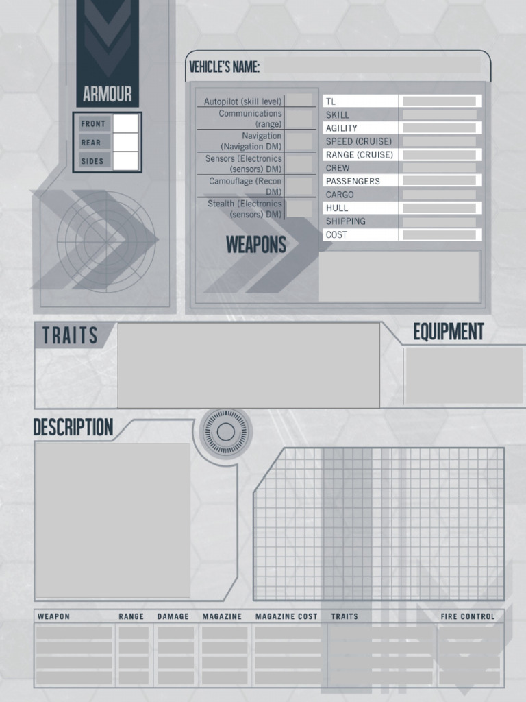 Traveller - Vehicles - Sheet - Fillable | PDF