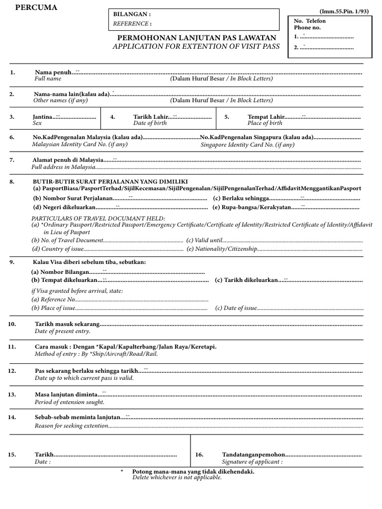 1 BORANG IM55 2024 - PERMOHONAN LANJUTAN | PDF