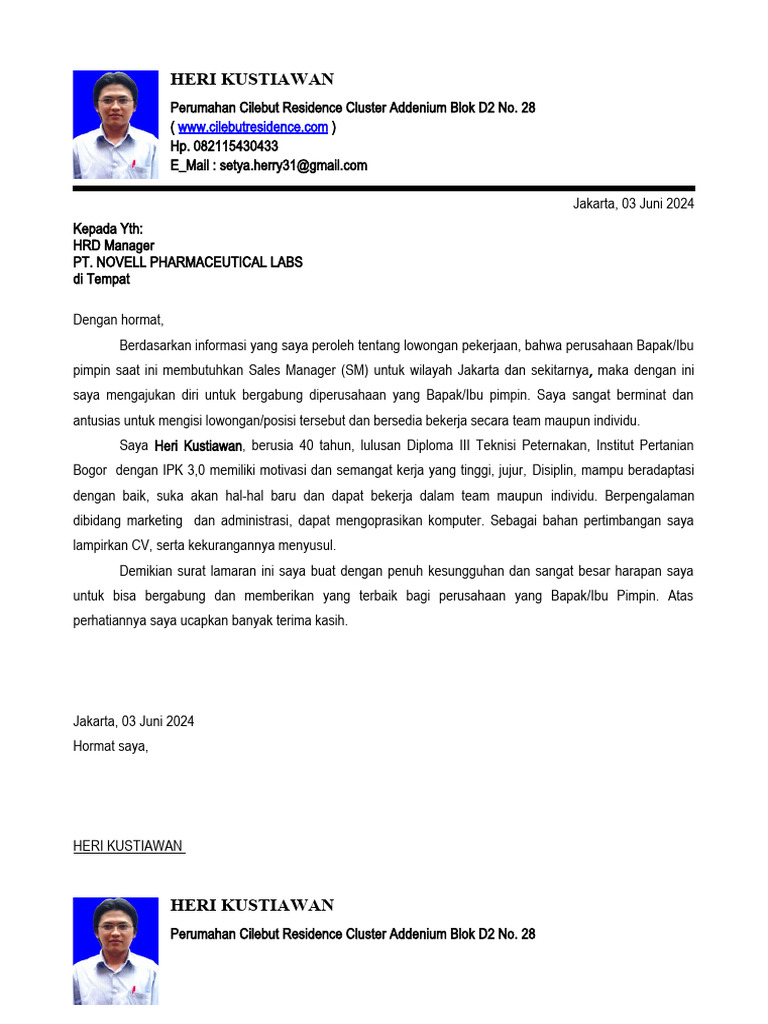 Lamaran & CV Heri Kustiawan | PDF