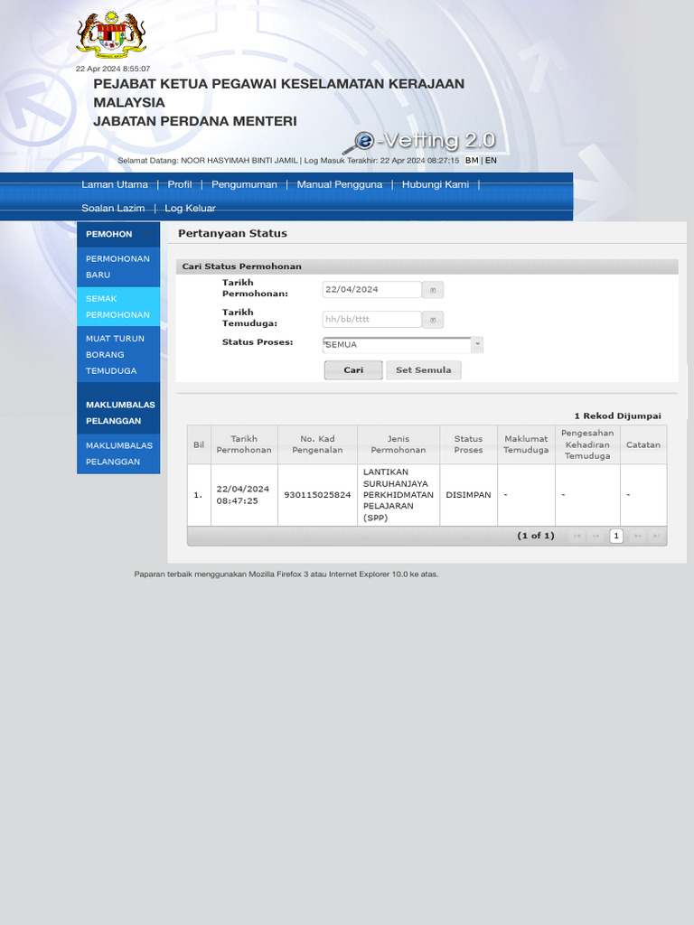 CGSO E-Vetting (Bahasa Malaysia) | PDF