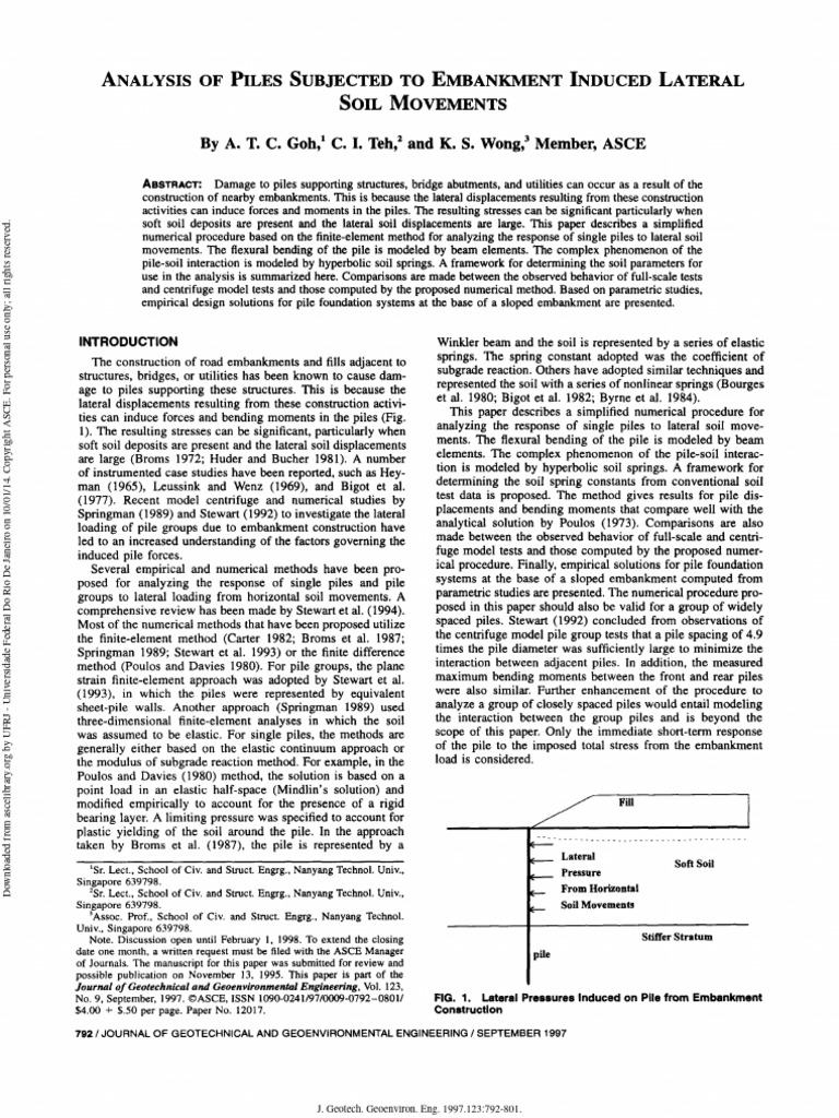 Goh Et Al. (1997) - Analysis of Piles Subjected To Embankment Induced ...