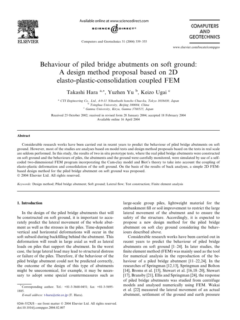 Hara Et Al. (2004) - Behaviour of Piled Abutments On Soft Ground - A ...