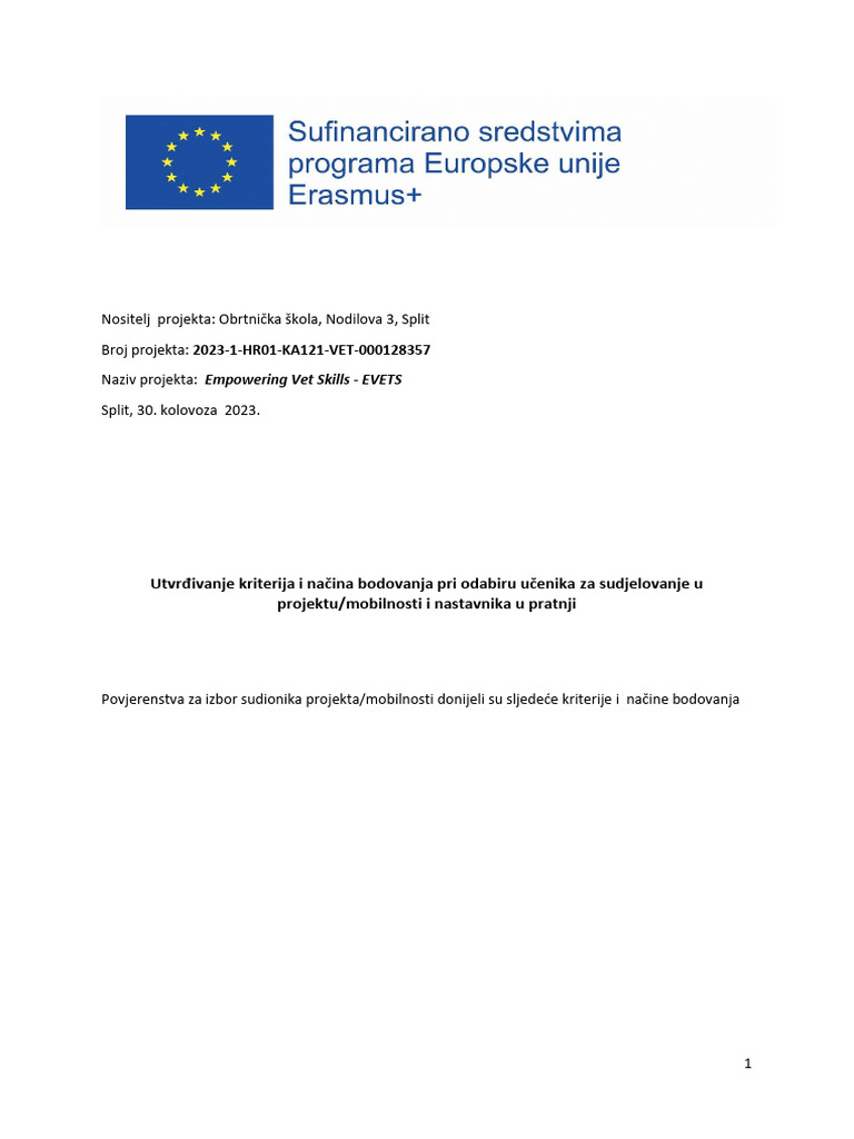 Kriteriji I Nacin Bodovanja (Ucenici, Nastavnici U Pratnji) | PDF