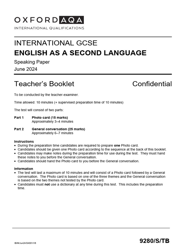 IGCSE ESL Speaking Test Guidelines | PDF | Teachers | Question