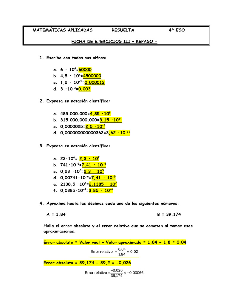 Ficha III Resuelta - Repaso | PDF | Notación Matemática | Números Ficha III Resuelta - Repaso | PDF | Notación Matemática | Números