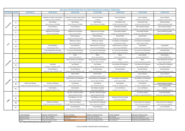 2023-24 NORMAL ÖĞRETİM DERS PROGRAMI_638471373522034775 (1) | PDF