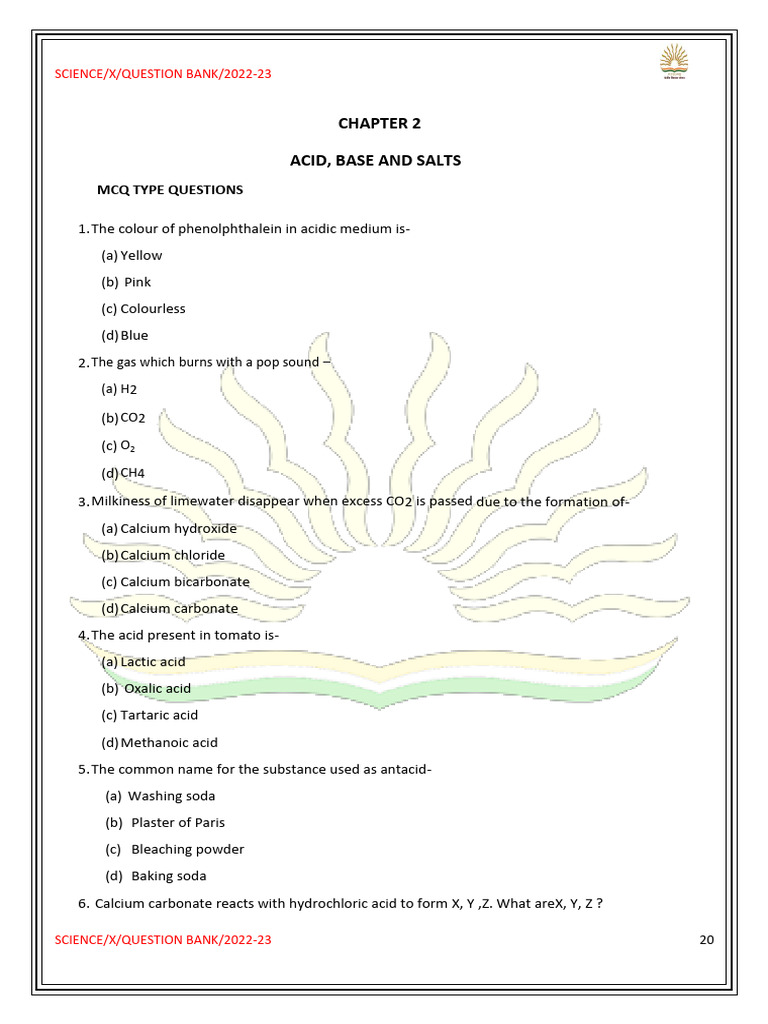Class X Question Bank Science CH 2 | PDF | Ph | Acid