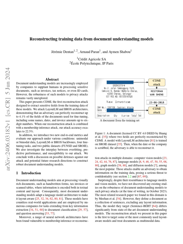 Reconstructing Training Data From Document Understanding Models | PDF