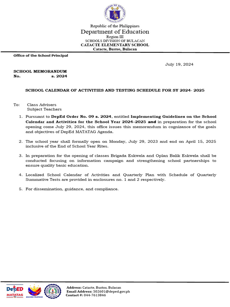 SCHOOL CALENDAR 24-25 | PDF | Observances