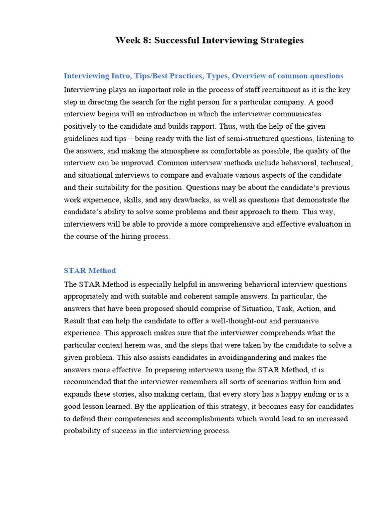 Week 8 Successful Interviewing Strategies | PDF | Behavior Modification ...