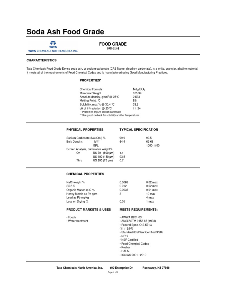 Soda Ash Food_Grade_MSDS | PDF | Sodium Carbonate | Sodium