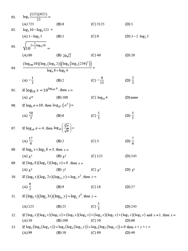Logarithm Problems and Solutions | PDF | Mathematical Objects | Complex ...