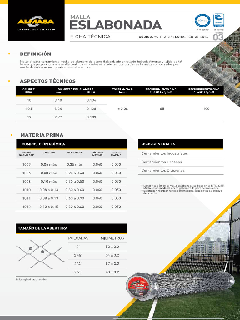 Almasa-AC-F-018 Ficha Técnica Malla Eslabonada | PDF