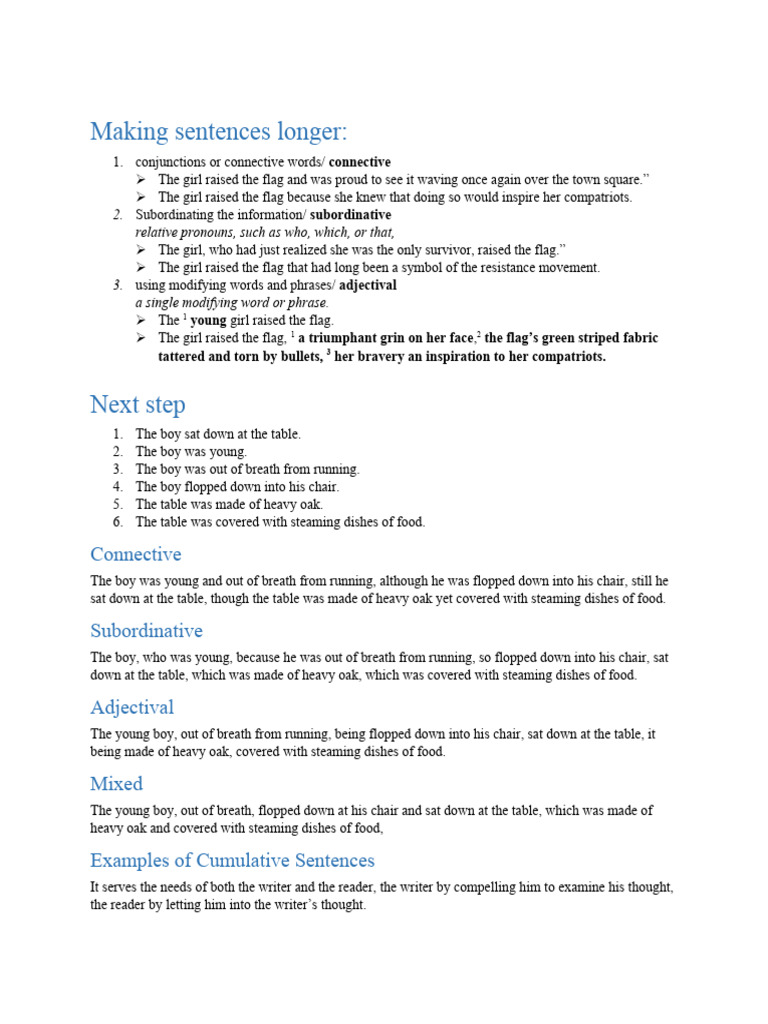 Techniques for Lengthening Sentences | PDF | Syntax | Grammar